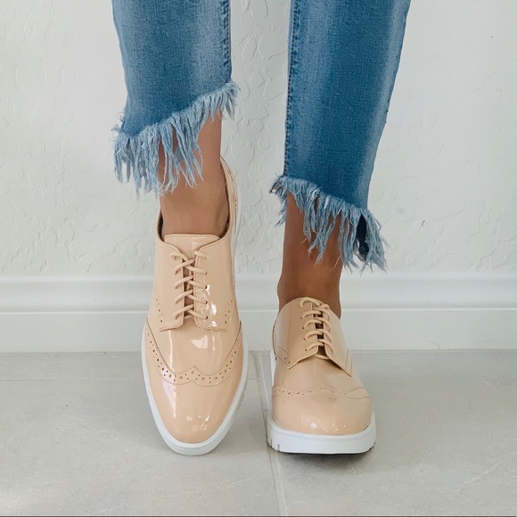 Boutique | Shoes | Blush Patent Wingtip Boyfriend Platform Oxfords ...